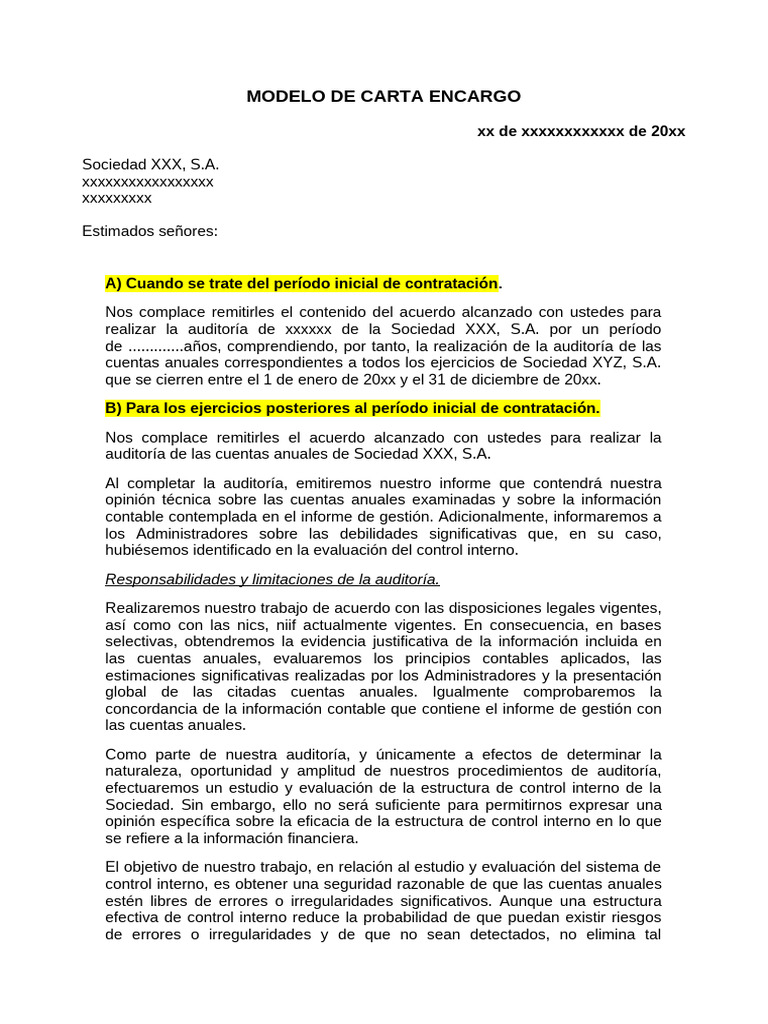 Modelo Carta de Encargo | PDF | Contralor | Auditoría