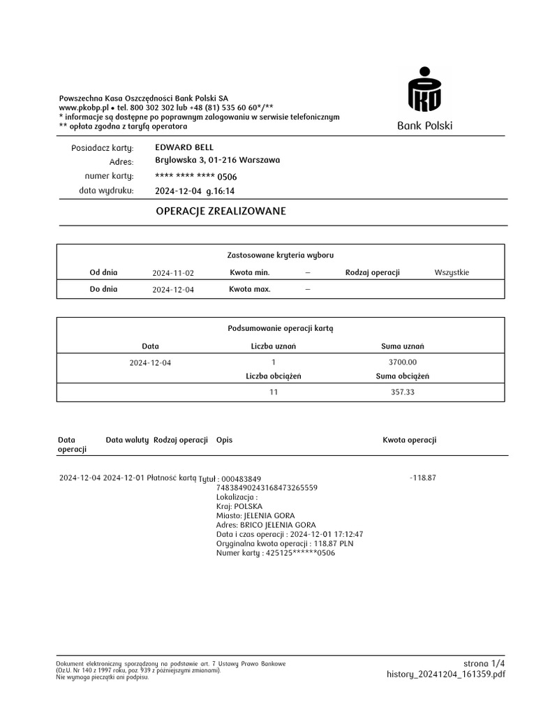 PKO Bank Statement | PDF