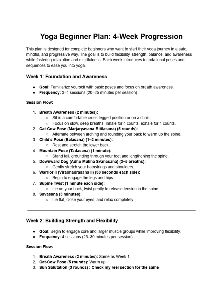 Yoga Beginner Plan - 4-Week Progression | PDF | Hindu Prayer And ...