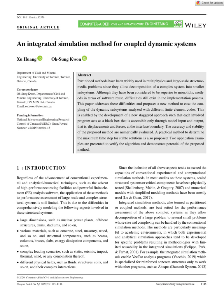 Computer Aided Civil Eng - 2020 - Huang - An Integrated Simulation ...