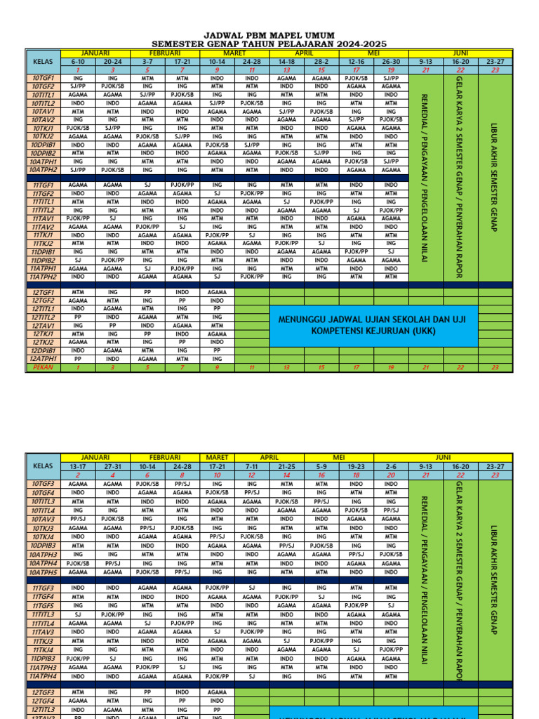 Jadwal Blok - PBM SMT Genap 2024-2025 | PDF