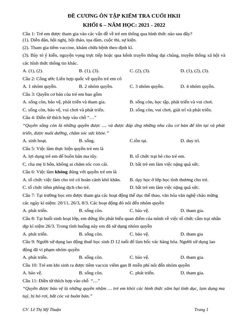 De Cuong on Tap Cuoi Hkii | PDF