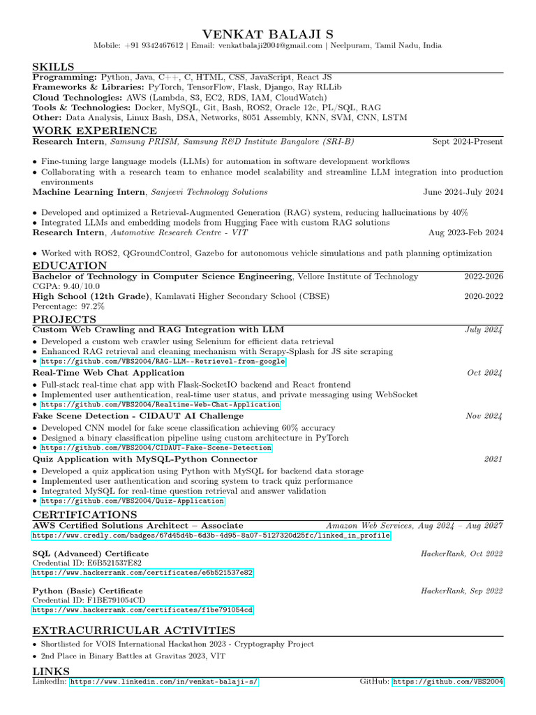 Venkat Balaji S - Resume Cognizant | PDF | Amazon Web Services | My Sql