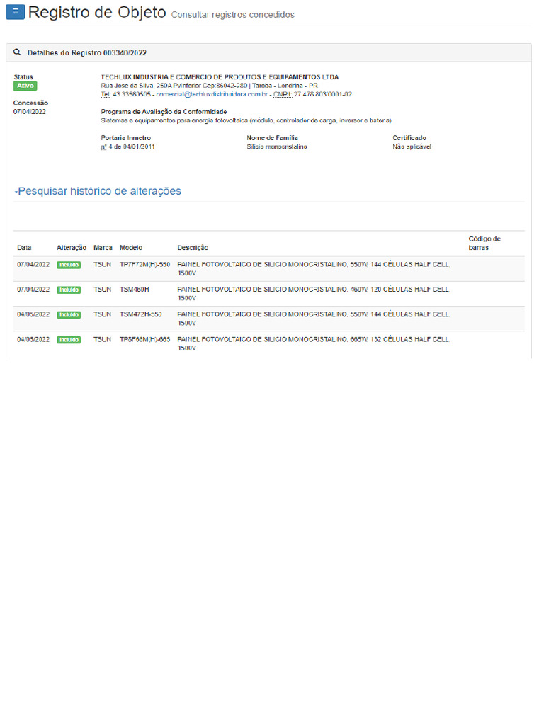 Certificado Inmetro Placas T Sun | PDF