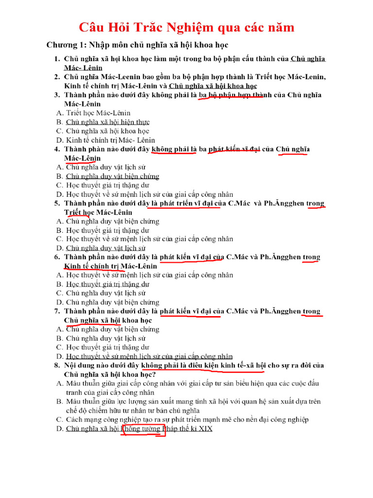 Trắc Nghiệm CNXH KH 4 | PDF