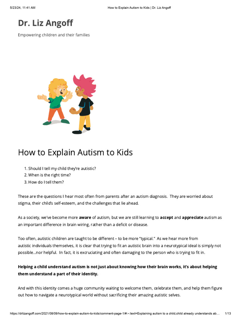 How To Explain Autism To Kids - Dr. Liz Angoff | PDF | Autism Spectrum ...