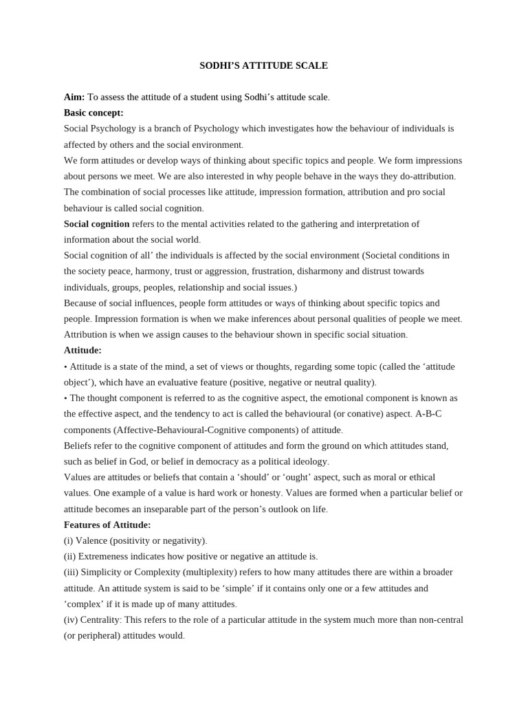SODHI's Attitude Scale Report | PDF | Attitude (Psychology) | Thought