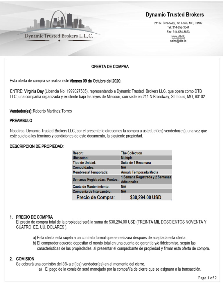 Roberto Martinez Torres - Oferta de Compra | PDF | Oferta (economía ...