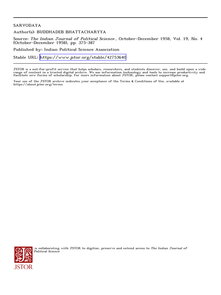 Sarvodaya: A New Social Reconstruction | PDF | Mahatma Gandhi | Socialism