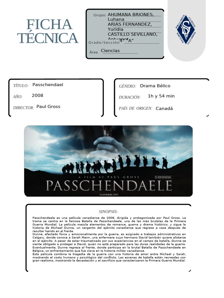 FICHA TECNICA DE LA PELICULA LA BATALLA DE PASSCHENDAELE 1917 | PDF ...