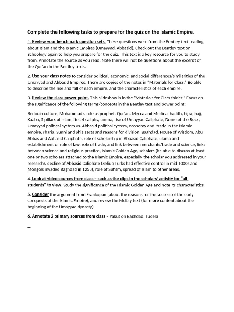 Quiz Prep: Islamic Empire Overview | PDF