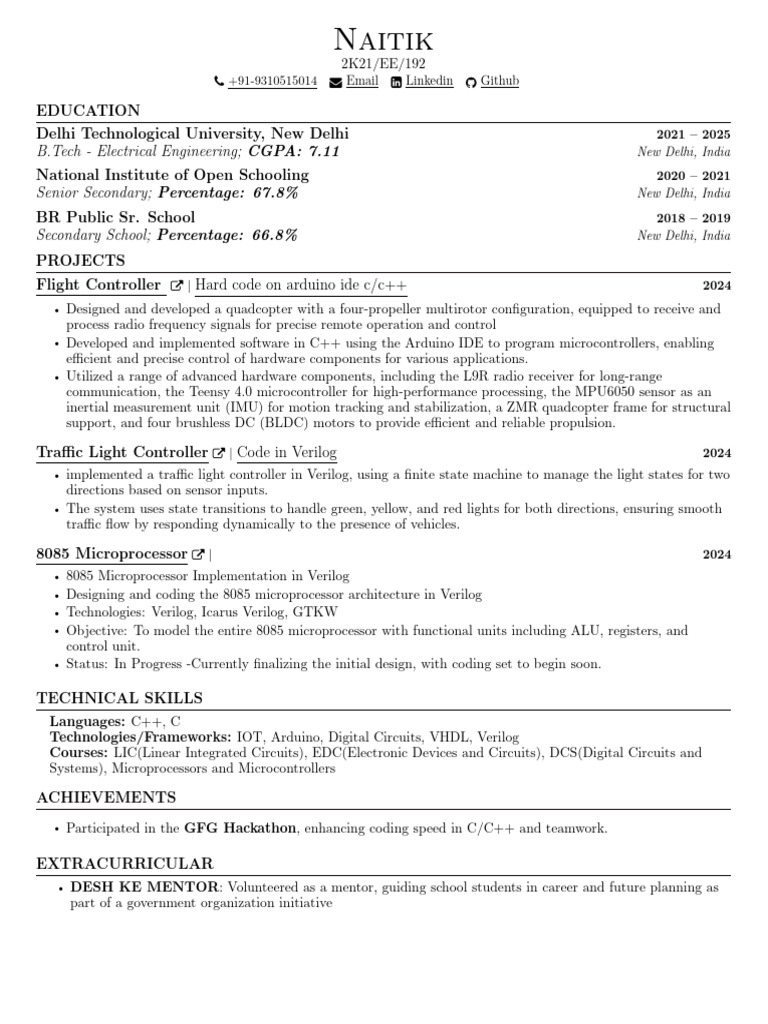 resume_for_non_tech | PDF | Microcontroller | Arduino