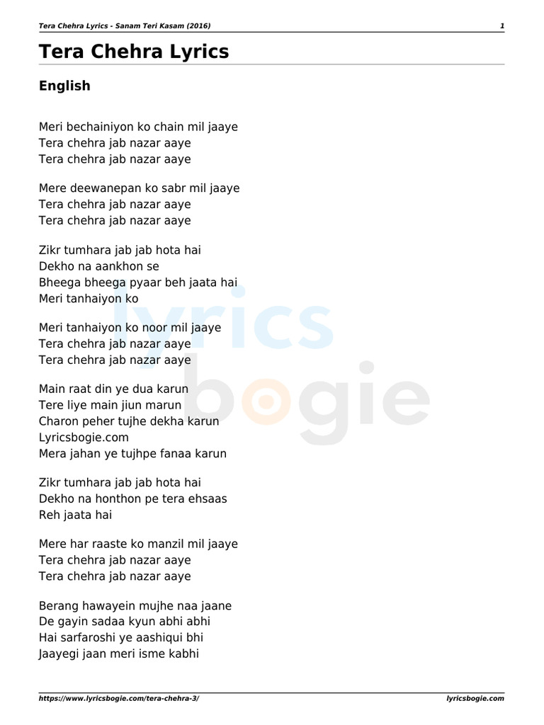 Tera Chehra Lyrics Overview | PDF