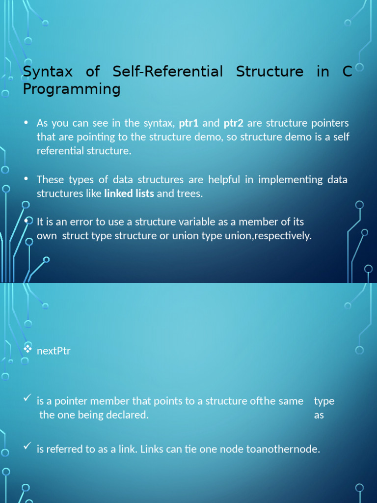 Self-Referential Structures in C | PDF | Pointer (Computer Programming) | Integer (Computer Science)