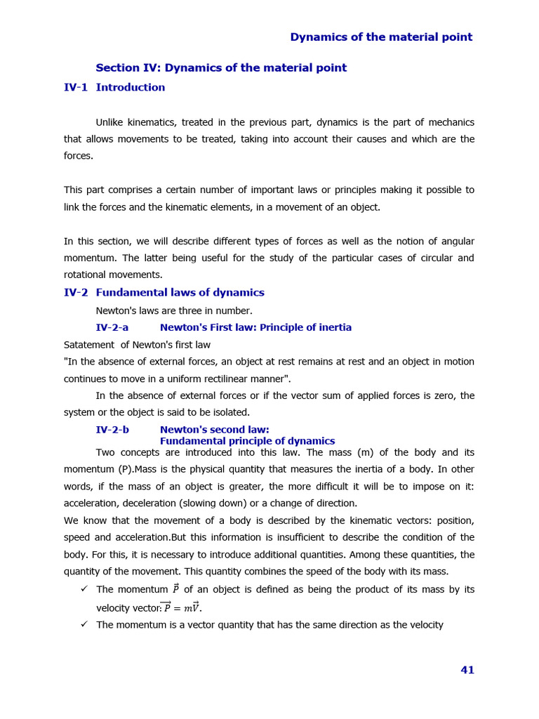 Section IV Dynamics of the Material Point 2023 2024 English Version ...