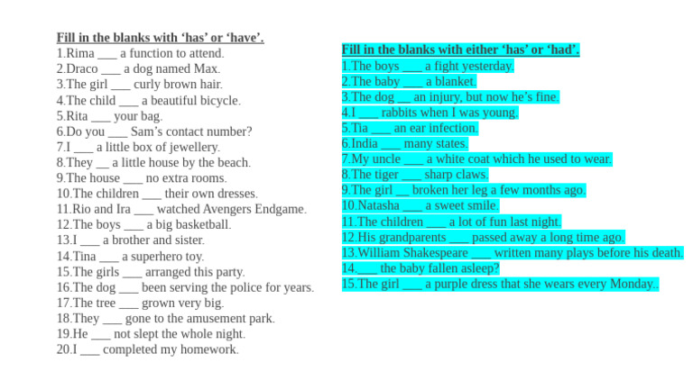 Has Have Had | PDF