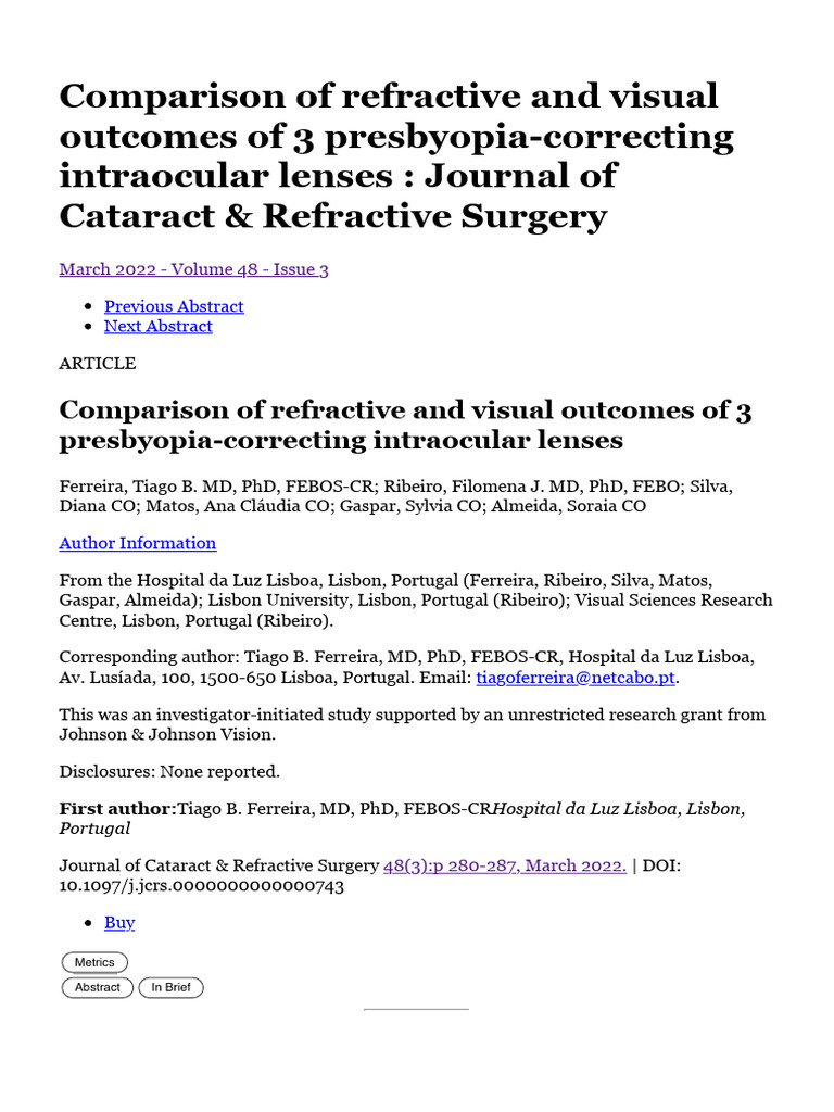 Comparison of Refractive and Visual Outcomes of 3 Presbyopia ...