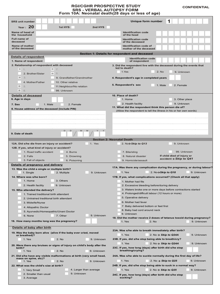 20.verbal Autopsy Form10A-10D | PDF | Childbirth | Pregnancy