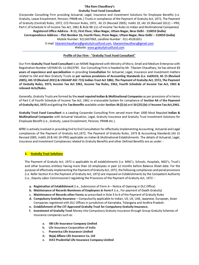 Profile of Gratuity Trust Fund Consultant - 04.04.2024 | PDF | Pension ...