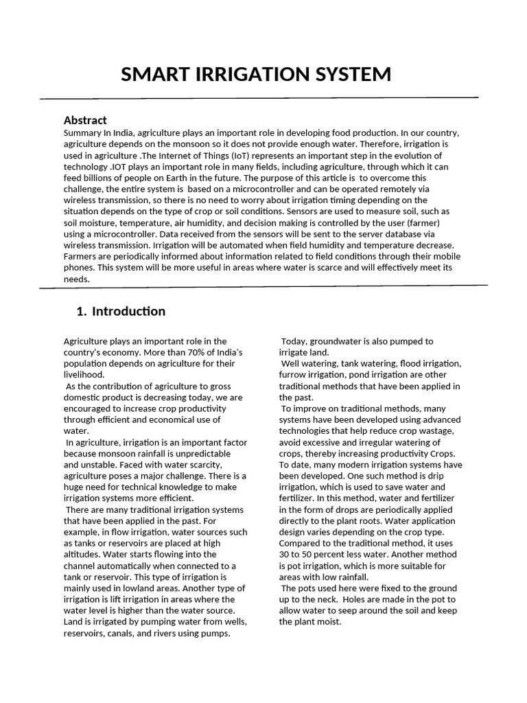 Research Paper (Smart Irrigation System) | PDF | Irrigation ...