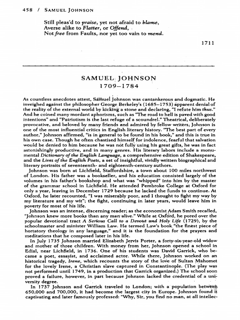 Samuel Johnson - Preface To Shakespeare and The Lives of The Poets (Norton Theory) | PDF ...