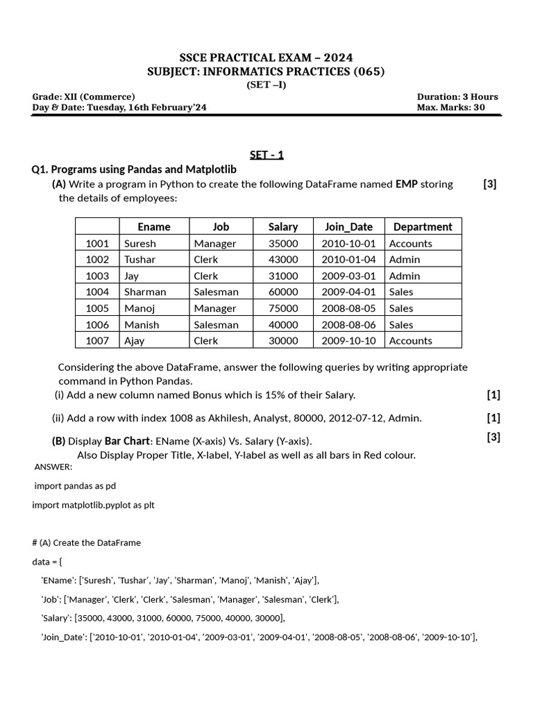 Practical Exam Papers (2024) (Set - 1 and 2) With Solutions | PDF ...