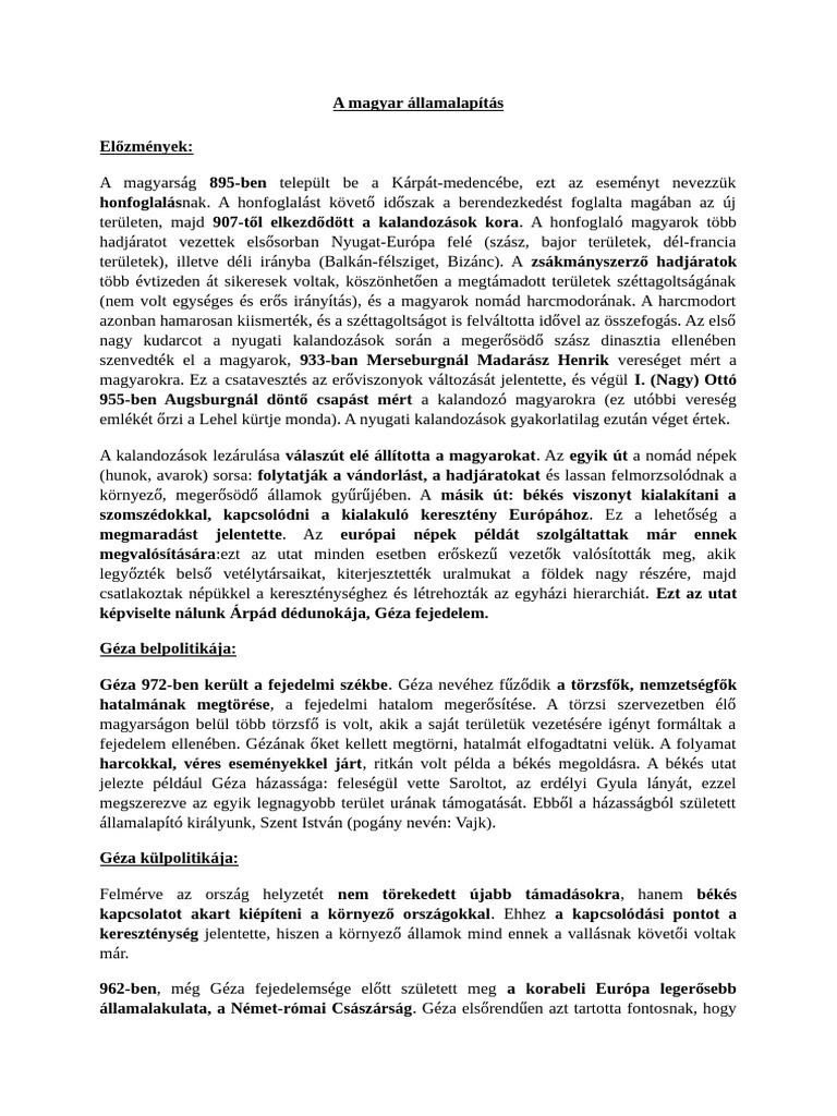 A Magyar Államalapítás | PDF