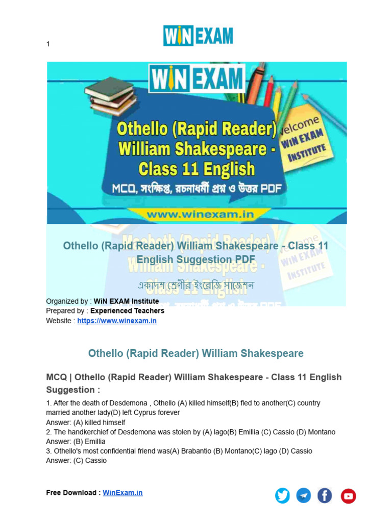 Othello (Rapid Reader) William Shakespeare - Class 11 English ...