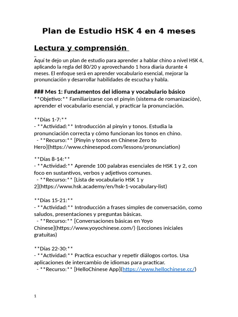 Plan de HSK | PDF | Idioma chino | Gramática