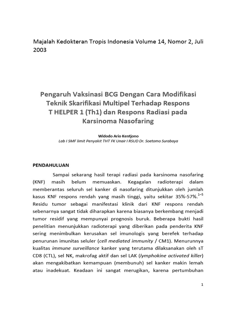 Pengaruh Vaksinasi BCG Dengan Cara Modifikasi Teknik Skarifikasi Multipel Terhadap ResponsT ...