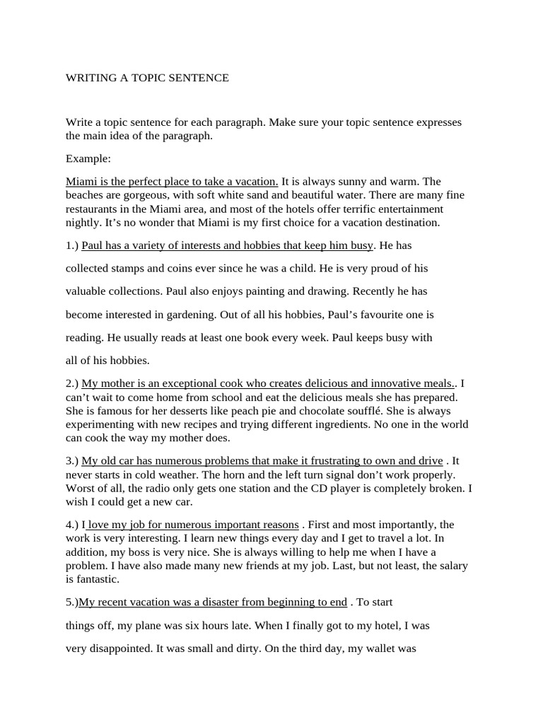 Writing A Topic Sentence | PDF