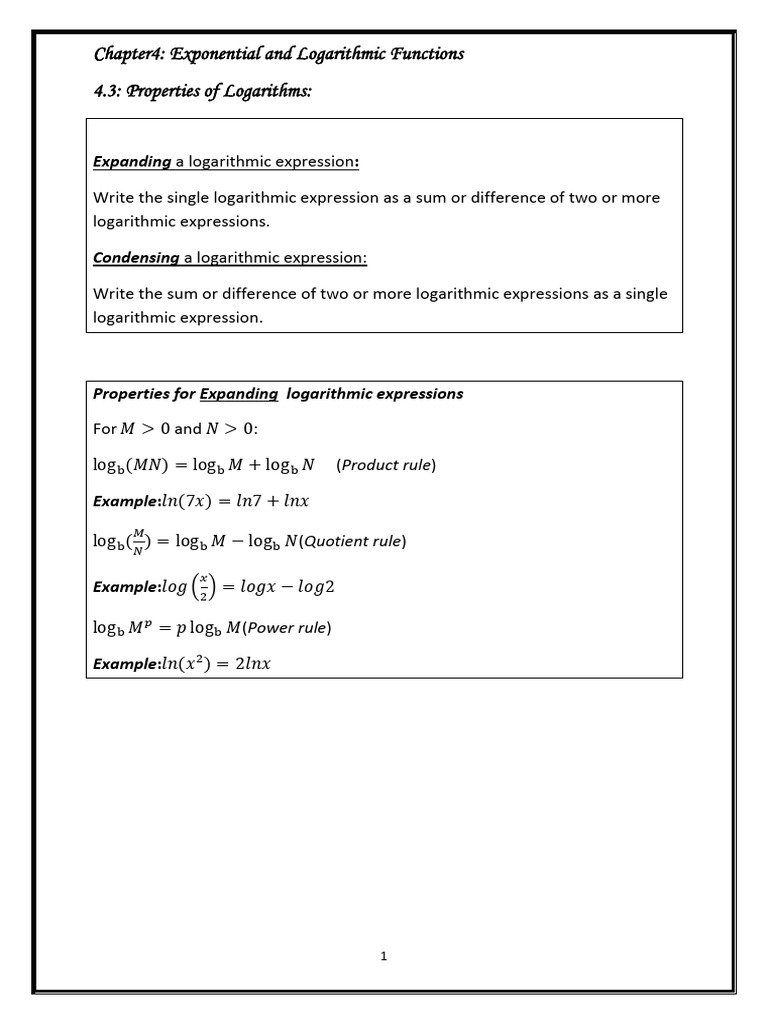 Chapter4: Exponential and Logarithmic Functions 4.3: Properties of ...