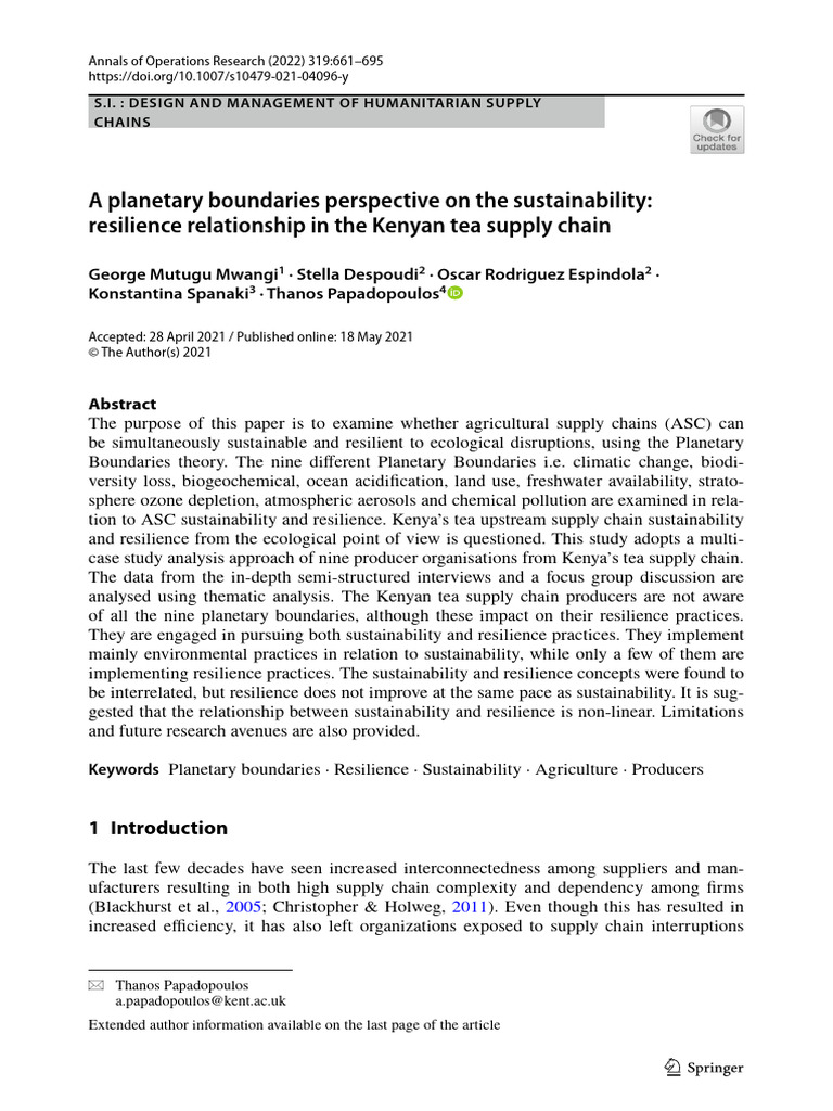 Kenya-Tea Planetary Boundary Model | PDF | Ecological Resilience | Sustainability