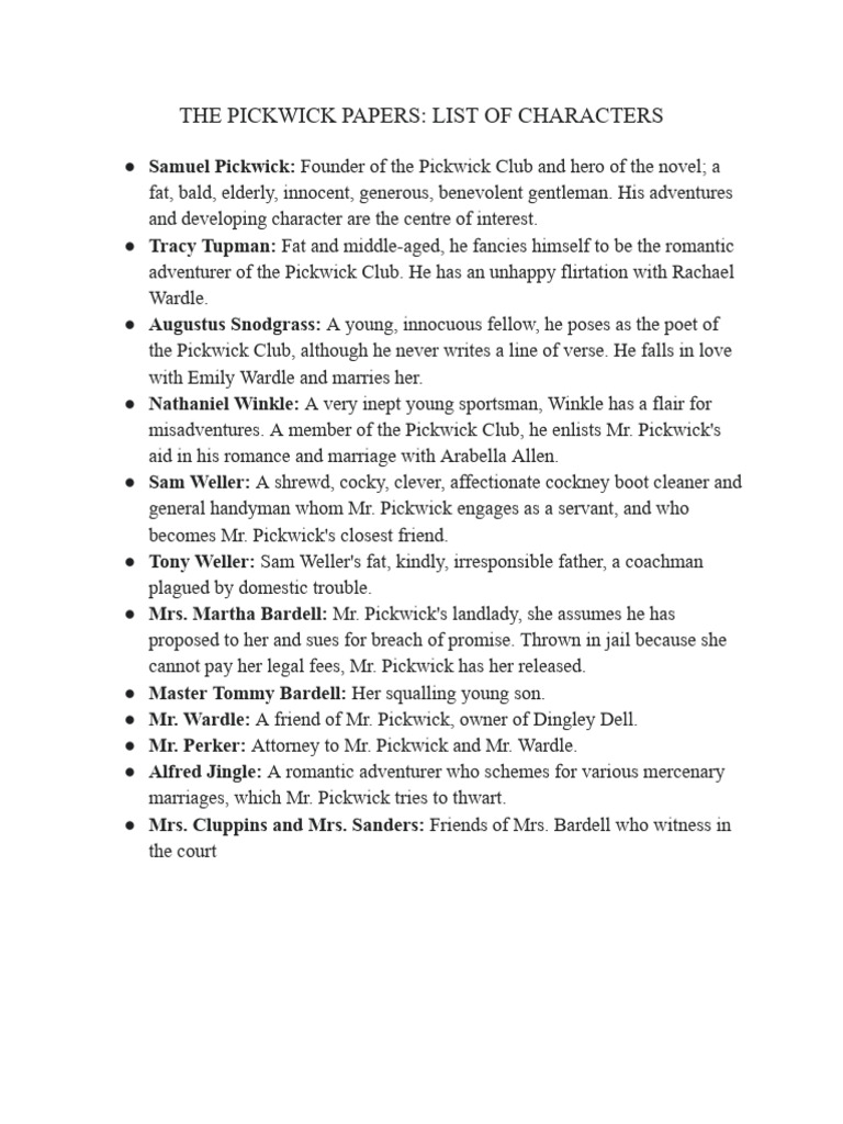 Pickwick Papers: Characters & Trial | PDF | Charles Dickens Characters ...