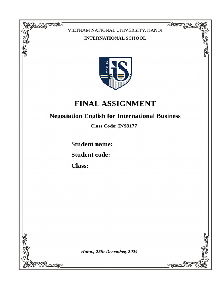 Final Assignment: Negotiation English For International Business | PDF