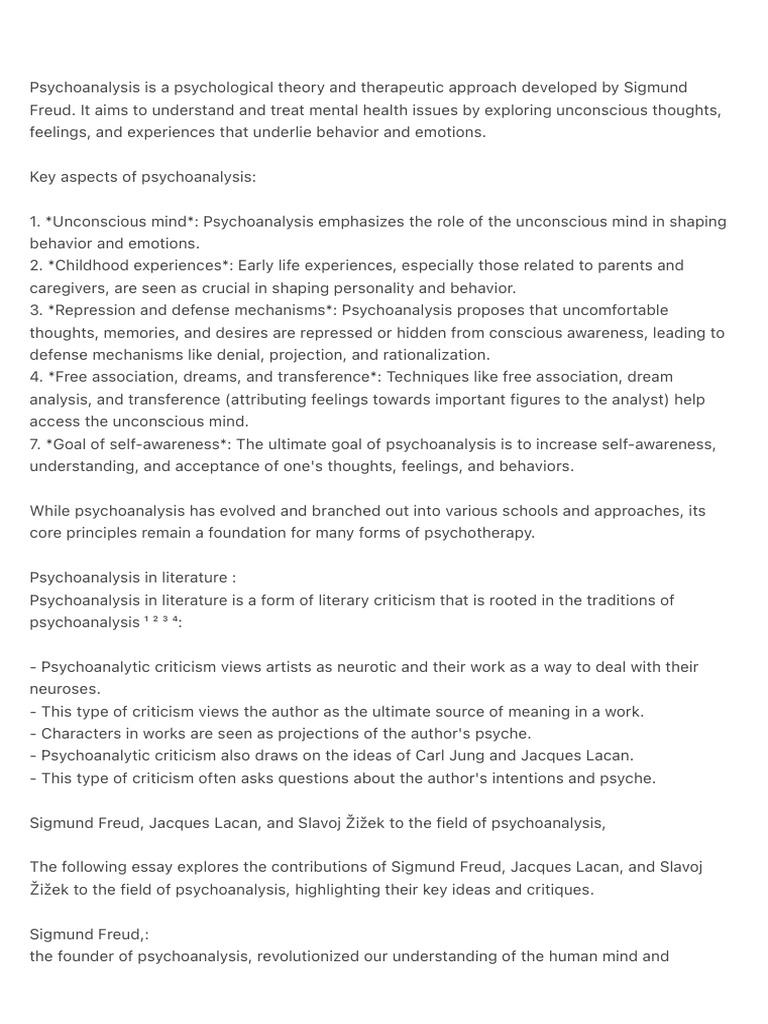 Psychoanalysis Is A Psychological Theory and Therapeutic Approach | PDF ...