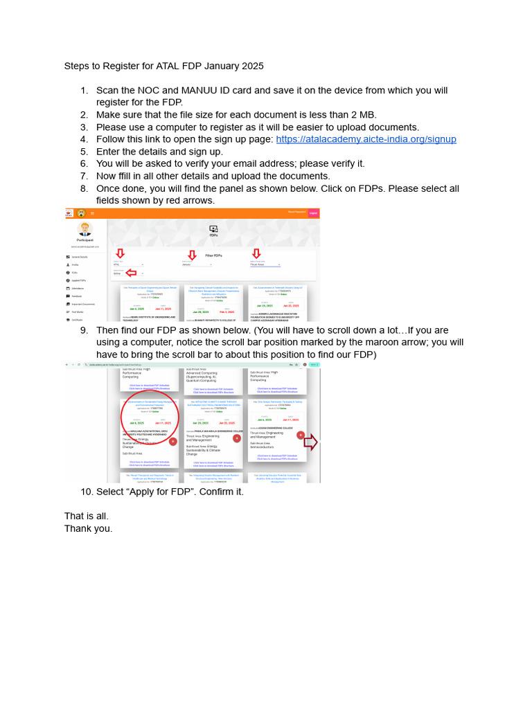 Steps To Register For ATAL FDP January 2025 | PDF