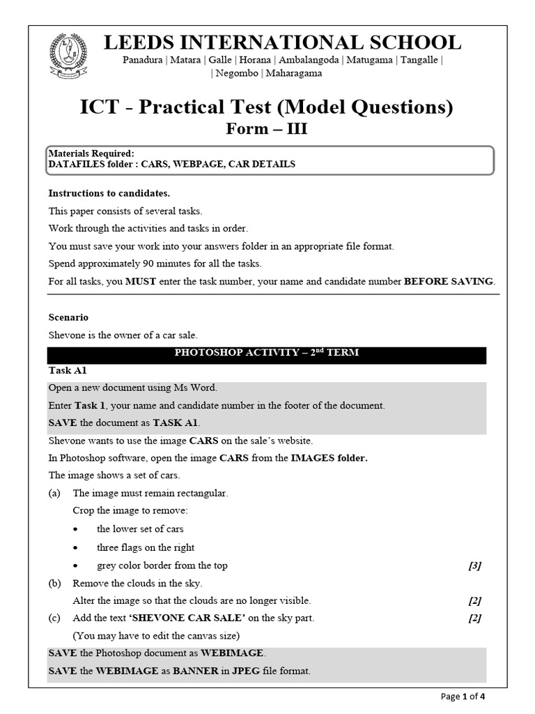 Form 3 - ICT (Practical) - Model Paper | PDF | World Wide Web | Internet & Web