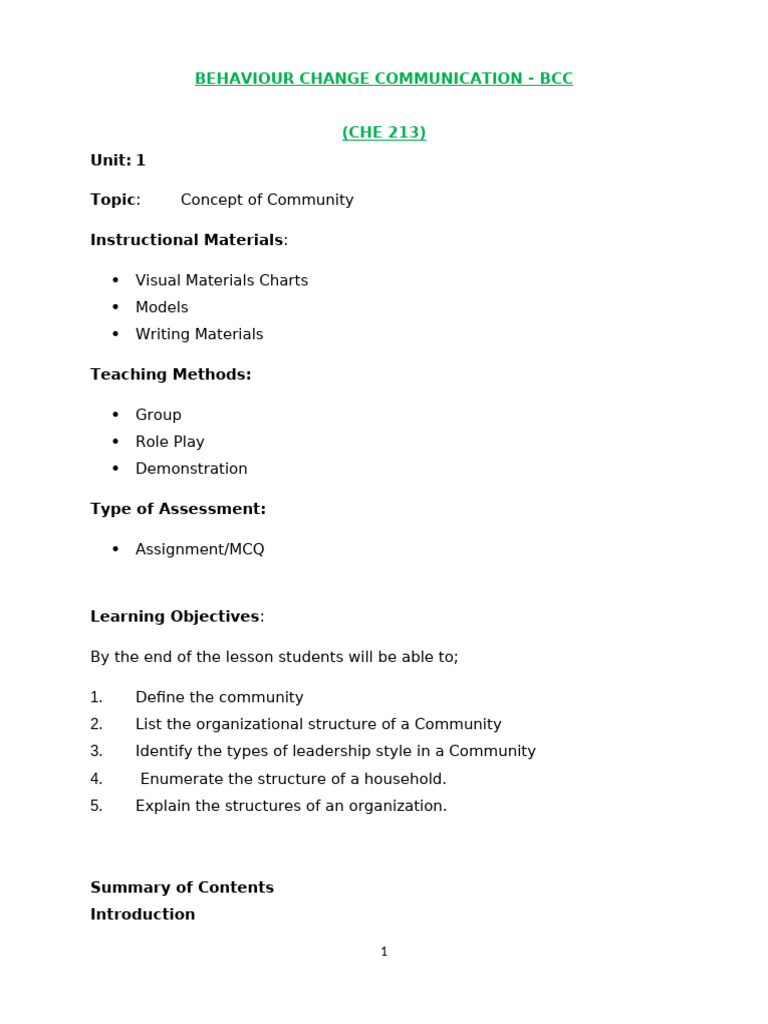 Che 213 Behaviour Change Communication (BCC) - 012243 | PDF ...