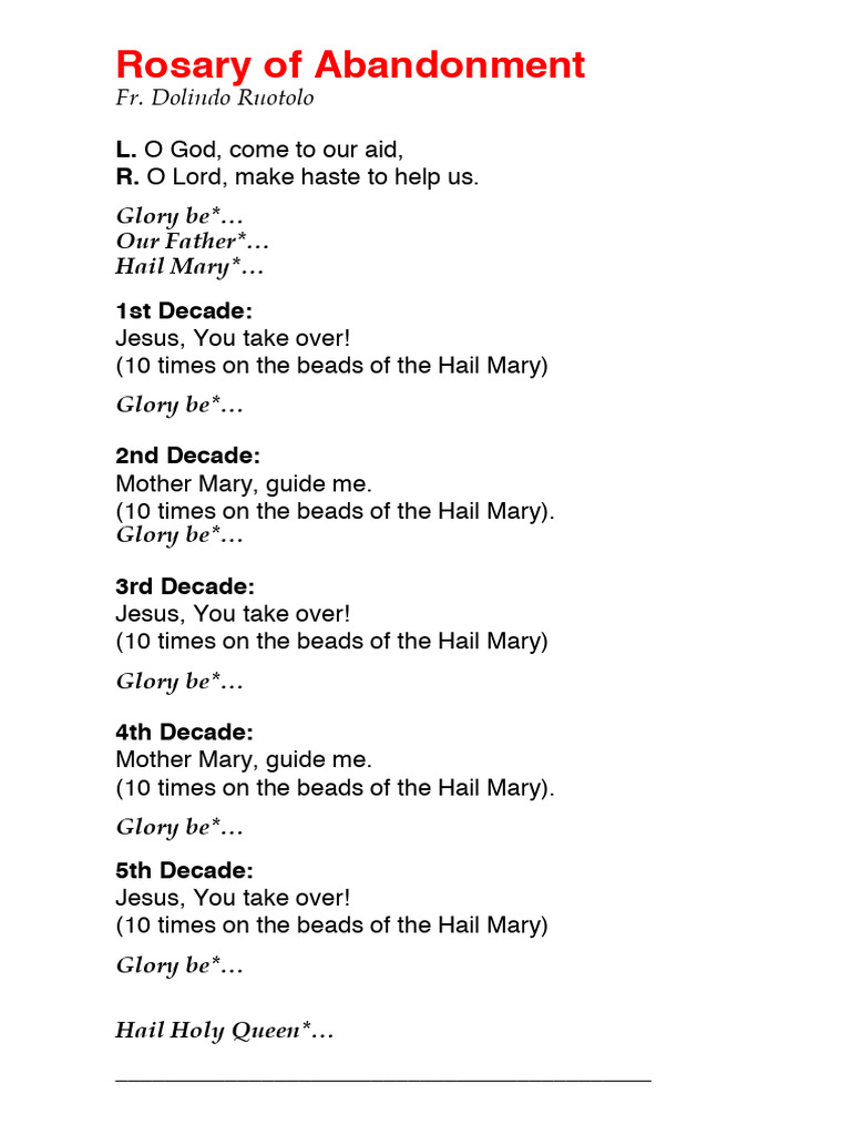 Rosary of Abandonment Prayer Guide | PDF | Rosary | Miracle