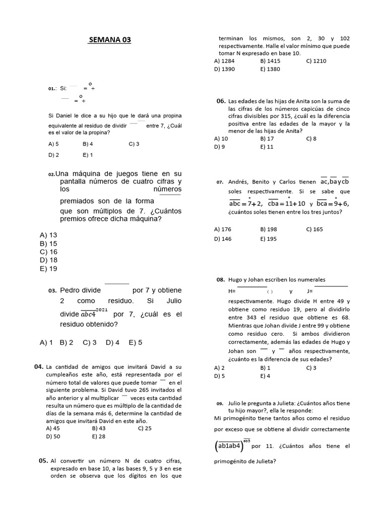 Problemas Matemáticos de Divisiones y Edades | PDF | Bancos