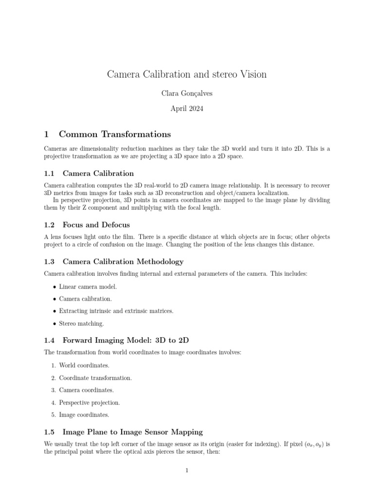 Camera Calibration and Stereo Vision | PDF | Matrix (Mathematics ...