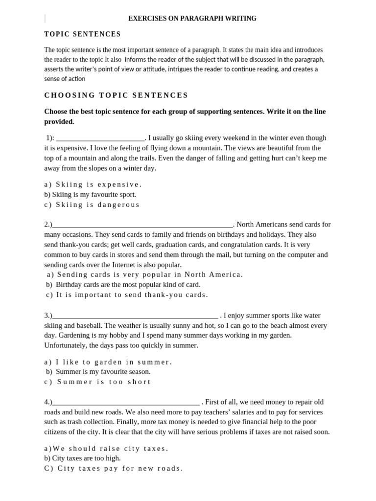 Topic Sentence Exercises | PDF | Vegetables