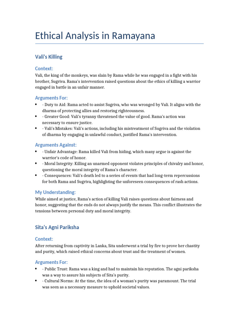 Ethical_Analysis_in_Ramayana | PDF | Rama | Sita