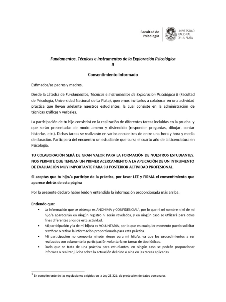 Consentimiento Informado Niños - Fundamentos II | PDF | Sicología