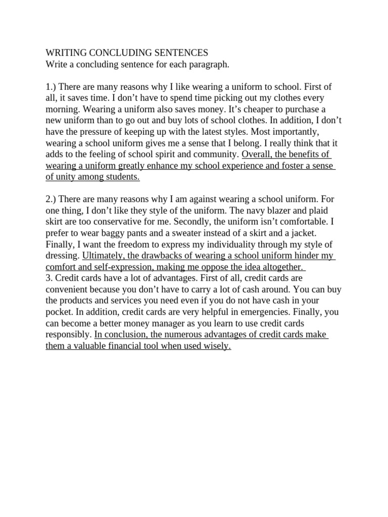 Writing A Concluding Sentence | PDF