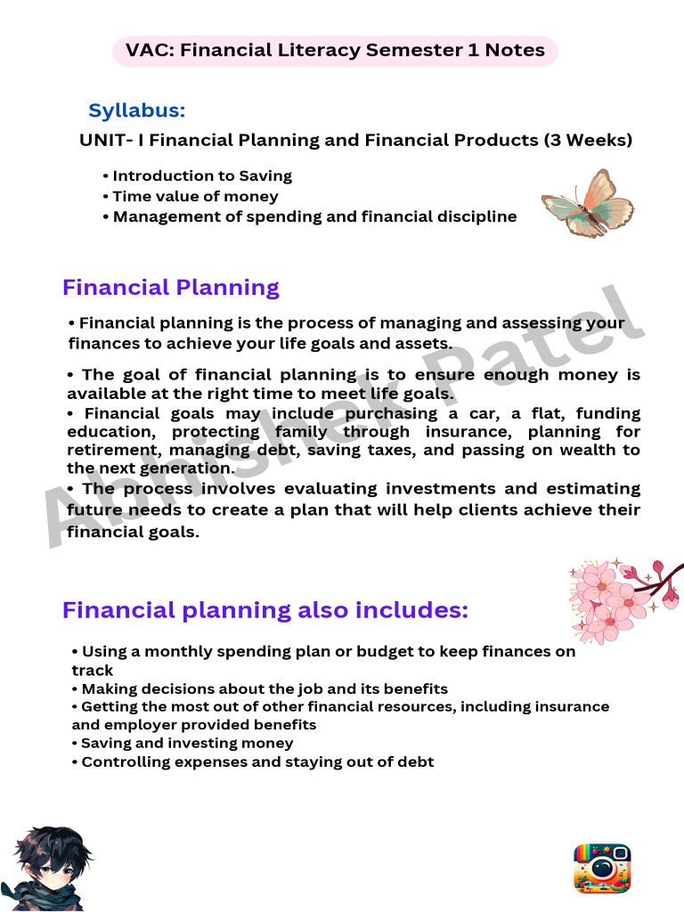 Financial Literacy Unit1 Notes by Abhishek Patel Sem1 | PDF | Expense ...