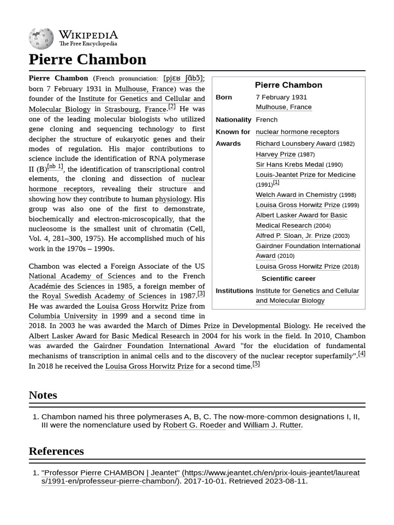 Pierre_Chambon | PDF | Cellular Processes | Health Sciences