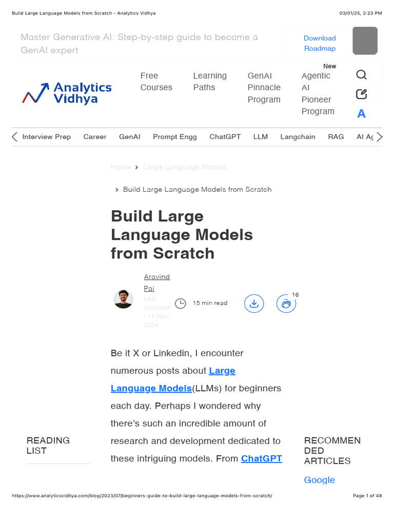 Build Large Language Models From Scratch - Analytics Vidhya | PDF ...