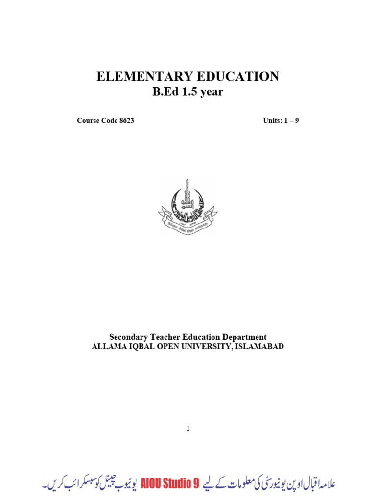B.Ed 1.5 Year Course in Elementary Education | PDF | Cognitive ...